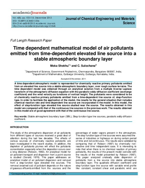 (PDF) Time dependent mathematical model of air pollutants emitted from time-dependent elevated ...