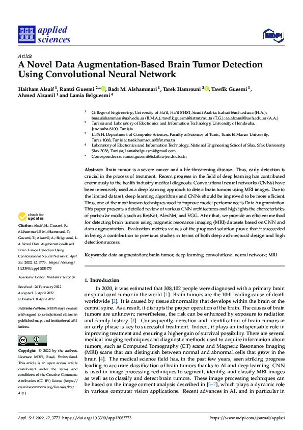 (PDF) A Novel Data Augmentation-Based Brain Tumor Detection Using Convolutional Neural Network