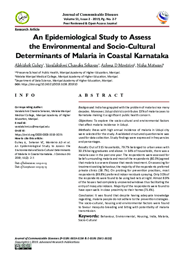 (PDF) An Epidemiological Study to Assess the Environmental and Socio ...