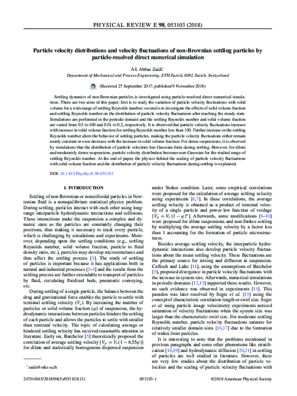Pdf Particle Velocity Distributions And Velocity Fluctuations Of Non