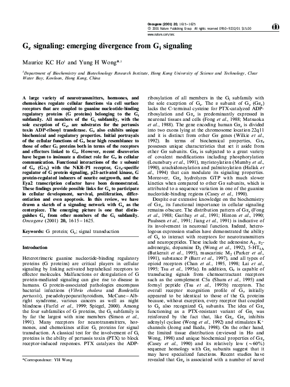 (PDF) Gz signaling: Emerging divergence from Gi signaling