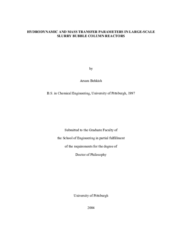 Pdf Hydrodynamic And Mass Transfer Parameters In Large Scale Slurry