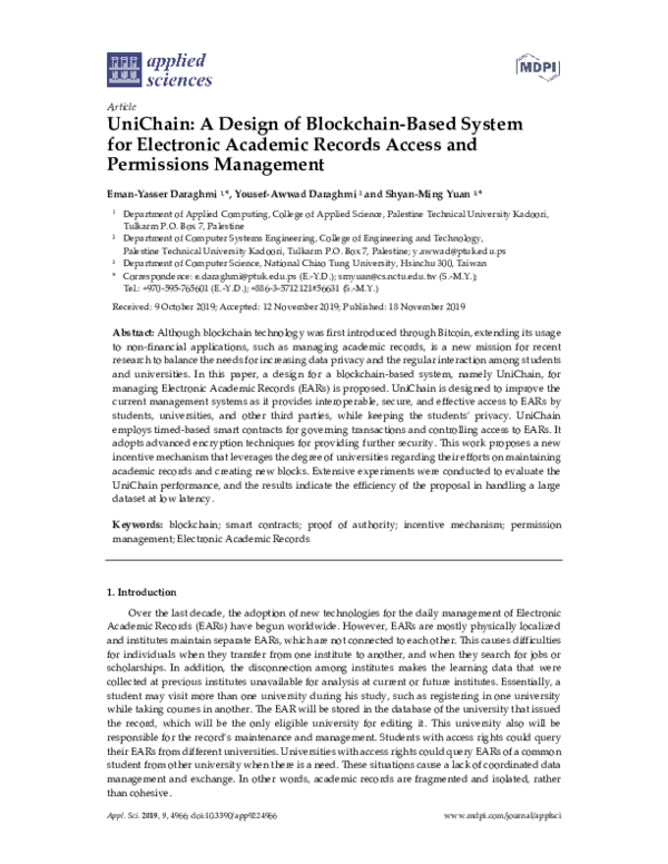 (PDF) UniChain: A Design of Blockchain-Based System for Electronic Academic Records Access and ...