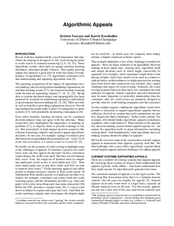 (PDF) Algorithmic Appeals