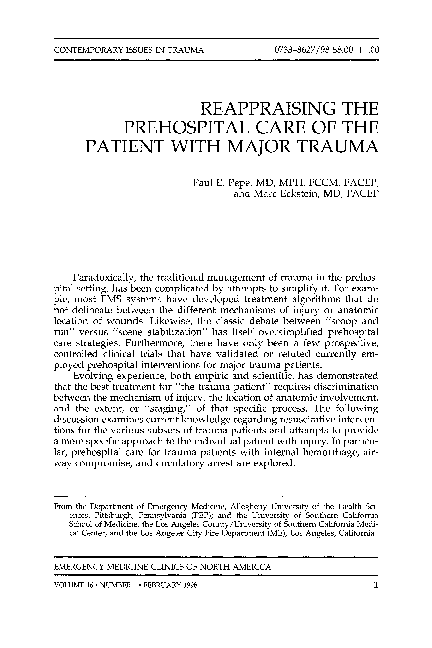(PDF) Reappraising the Prehospital Care of the Patient with Major Trauma