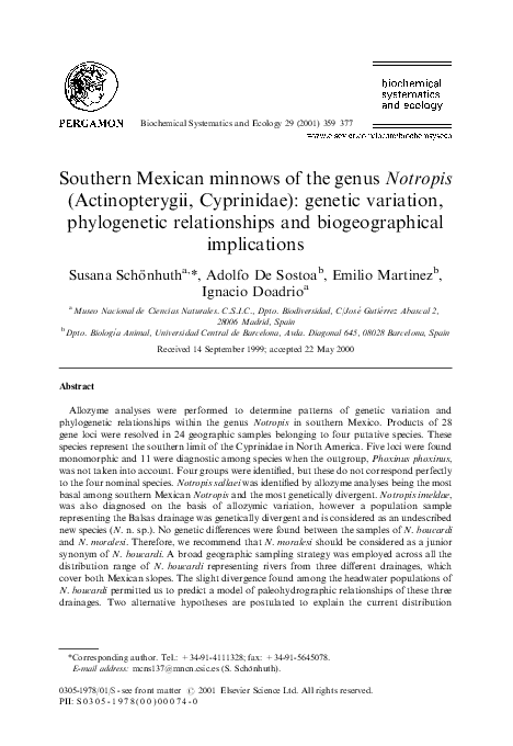 (PDF) Southern Mexican minnows of the genus Notropis (Actinopterygii ...