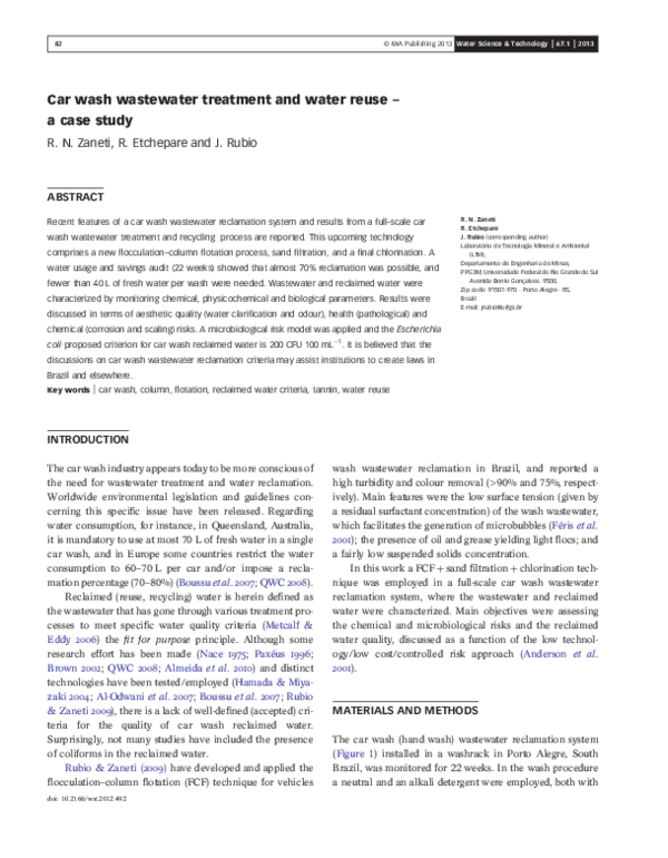 (PDF) Car wash wastewater treatment and water reuse – a case study