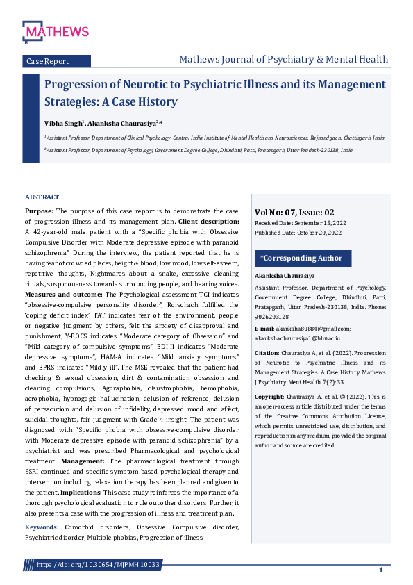 (PDF) Progression of Neurotic to Psychiatric Illness and its Management ...