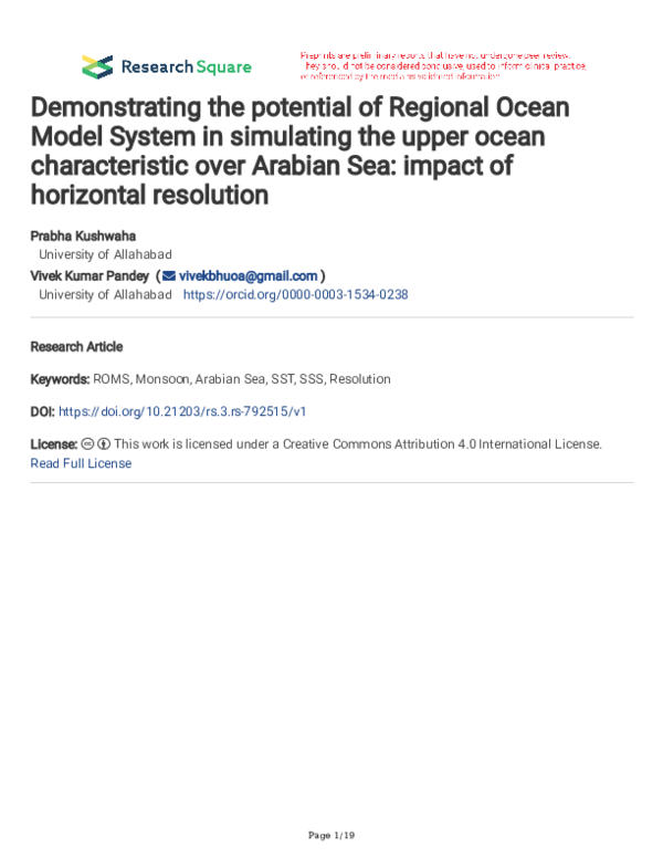 Pdf Demonstrating The Potential Of Regional Ocean Model System In Simulating The Upper Ocean