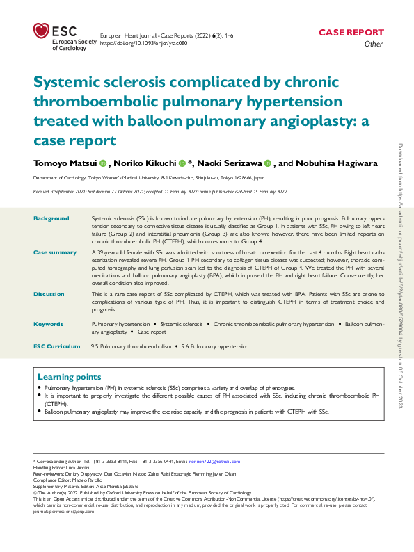 (PDF) Scleroderma with CTEPH: Case of Balloon Angioplasty