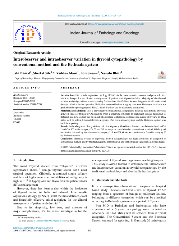 (PDF) Interobserver and intraobserver variation in thyroid ...