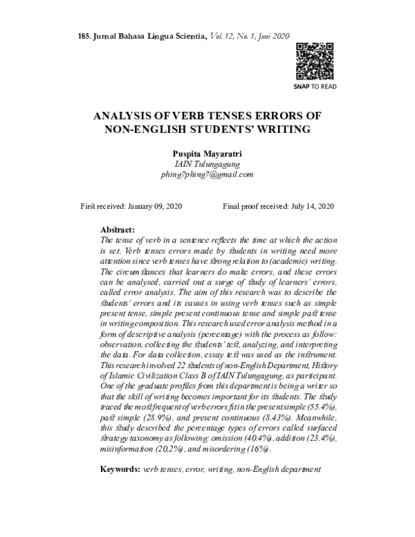 (PDF) Analysis of Verb Tenses Errors of Non-English Students’ Writing
