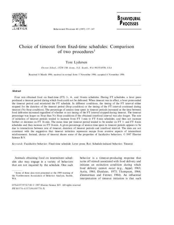 Pdf Choice Of Timeout From Fixed Time Schedules Comparison Of Two Procedures Tore Lydersen