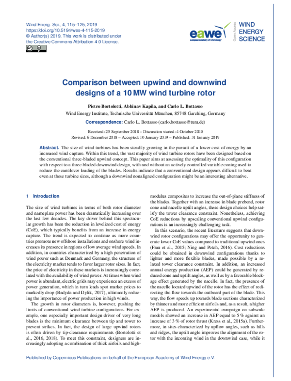 (PDF) Comparison between upwind and downwind designs of a 10 MW wind ...