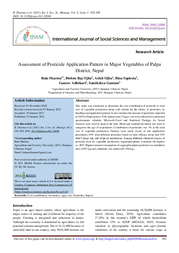 (PDF) Assessment of Pesticide Application Pattern in Major Vegetables ...