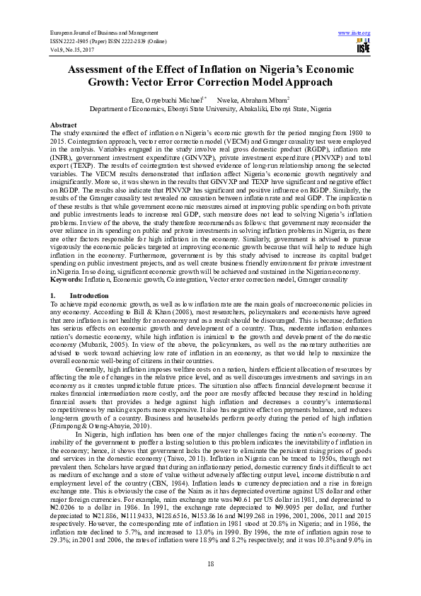 Pdf Assessment Of The Effect Of Inflation On Nigerias Economic