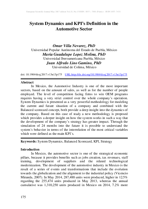 (PDF) System Dynamics and KPI’s Definition in the Automotive Sector ...