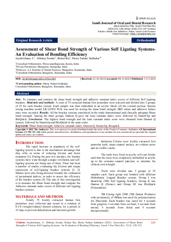(PDF) Assessment of Shear Bond Strength of Various Self Ligating ...