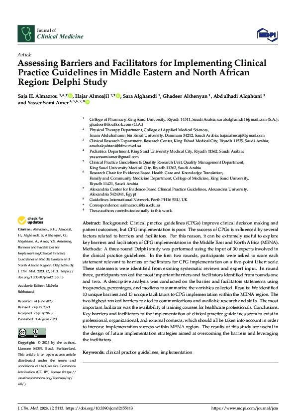 (PDF) Assessing Barriers and Facilitators for Implementing Clinical Practice Guidelines in ...