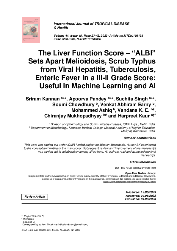 (PDF) The Liver Function Score – “ALBI” Sets Apart Melioidosis, Scrub ...