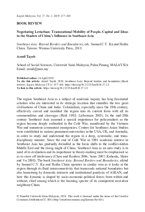 (PDF) Southeast Asia: Beyond Borders and Boundaries (Book review)