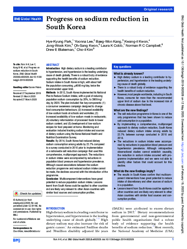 (PDF) Progress on sodium reduction in South Korea