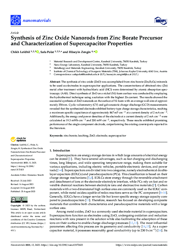 (PDF) Synthesis of Zinc Oxide Nanorods from Zinc Borate Precursor and Characterization of ...