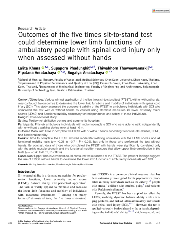(PDF) Outcomes of the five times sit-to-stand test could determine ...