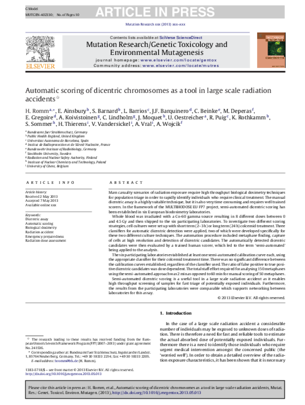 (PDF) Automatic scoring of dicentric chromosomes as a tool in large scale radiation accidents