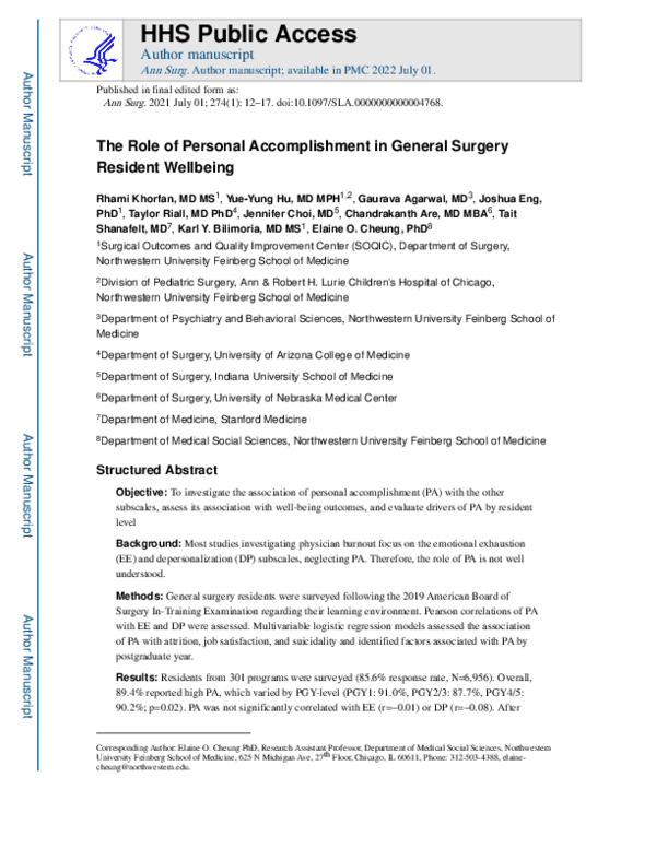 (PDF) The Role of Personal Accomplishment in General Surgery Resident ...