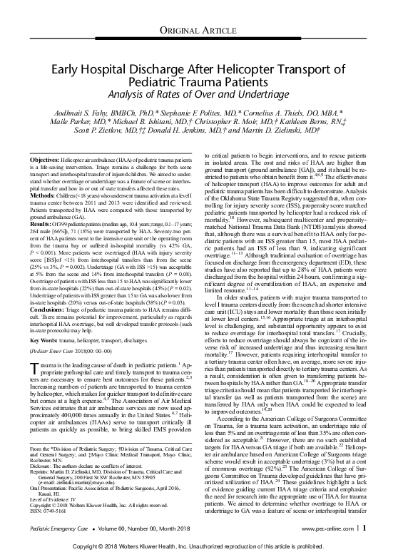 (PDF) Early Hospital Discharge After Helicopter Transport of Pediatric ...