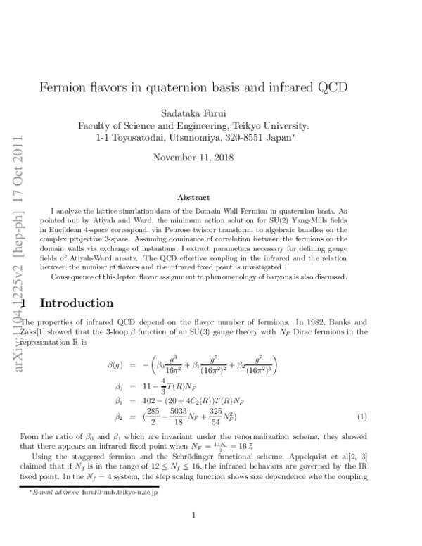 (PDF) Fermion Flavors in Quaternion Basis and Infrared QCD