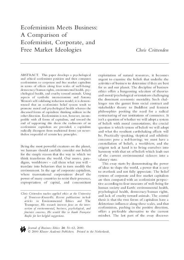 Pdf Ecofeminism Meets Business A Comparison Of Ecofeminist