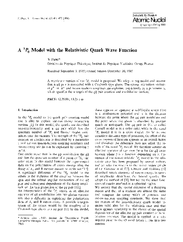 (PDF) A3 P 0 model with the relativistic quark wave function | sadataka furui - Academia.edu