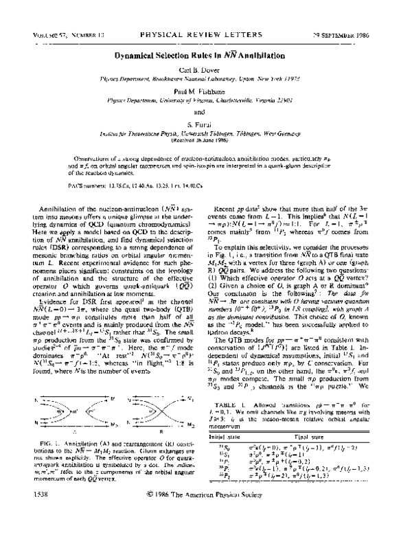 (PDF) Dynamical Selection Rules in N N