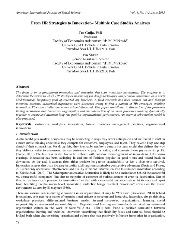 (PDF) From HR strategies to innovation – multiple case study analysis | Iva Slivar - Academia.edu