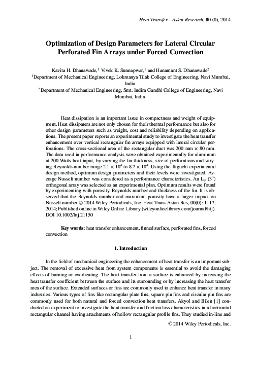 (PDF) Optimization of Design Parameters for Lateral Circular Perforated Fin Arrays under Forced ...