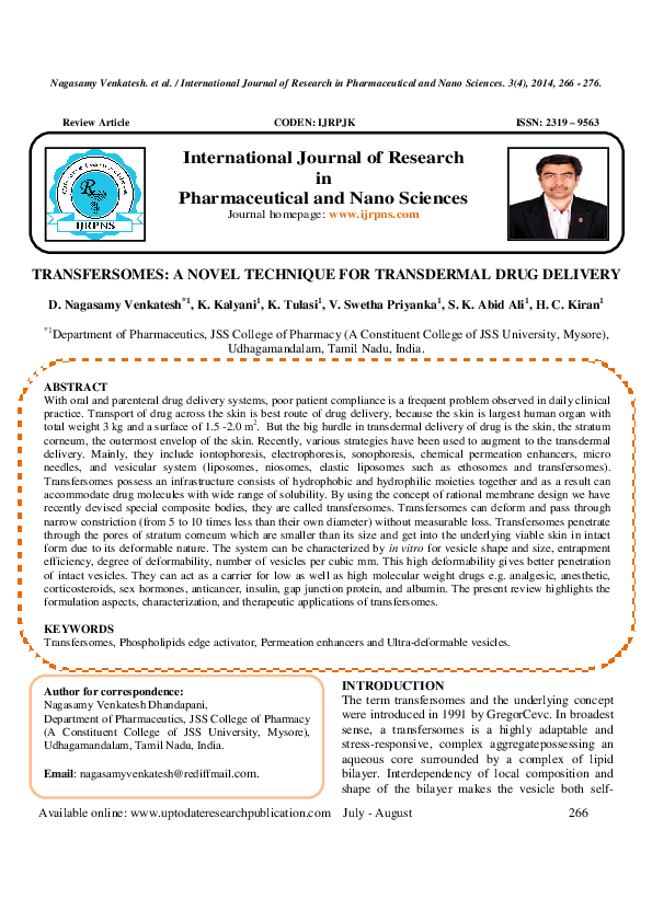 (PDF) Transfersomes: A Novel Technique for Transdermal Drug Delivery