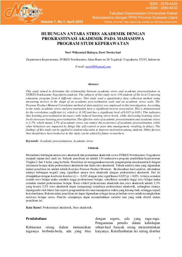 (PDF) Hubungan Antara Stres Akademik dengan Prokrastinasi Akademik Pada Mahasiswa Program Studi ...