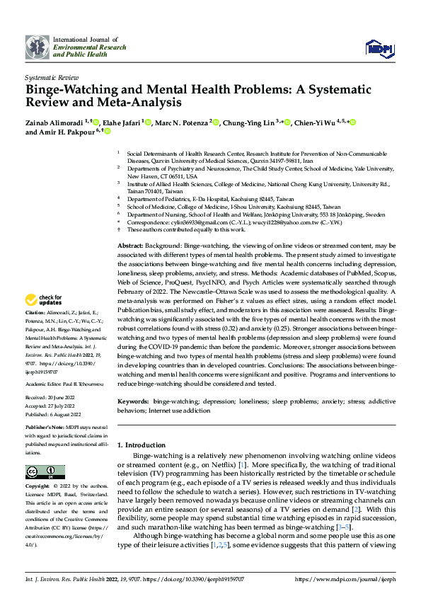 (PDF) Binge-Watching and Mental Health Problems: A Systematic Review and Meta-Analysis