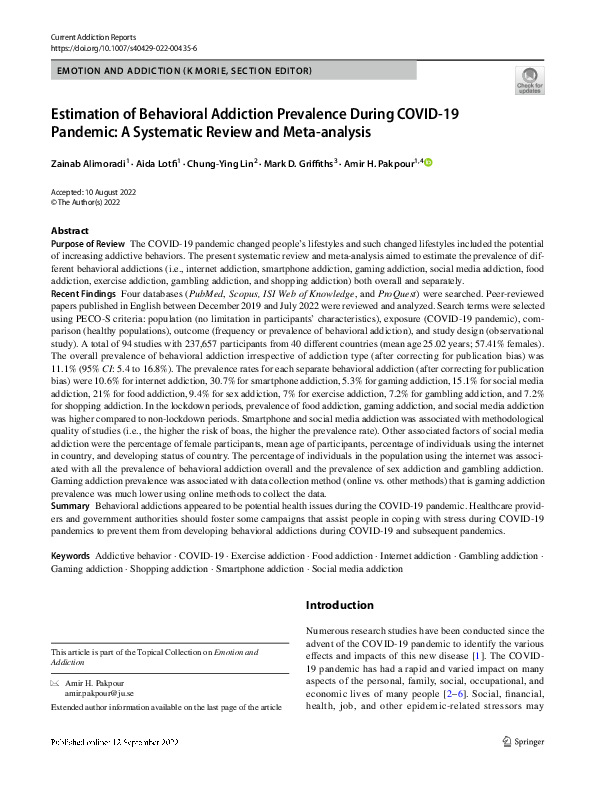 (PDF) Estimation of Behavioral Addiction Prevalence During COVID-19 Pandemic: A Systematic ...