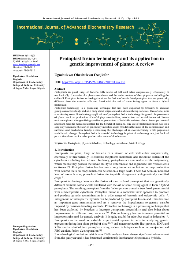 (PDF) Protoplast fusion technology and its application in genetic ...