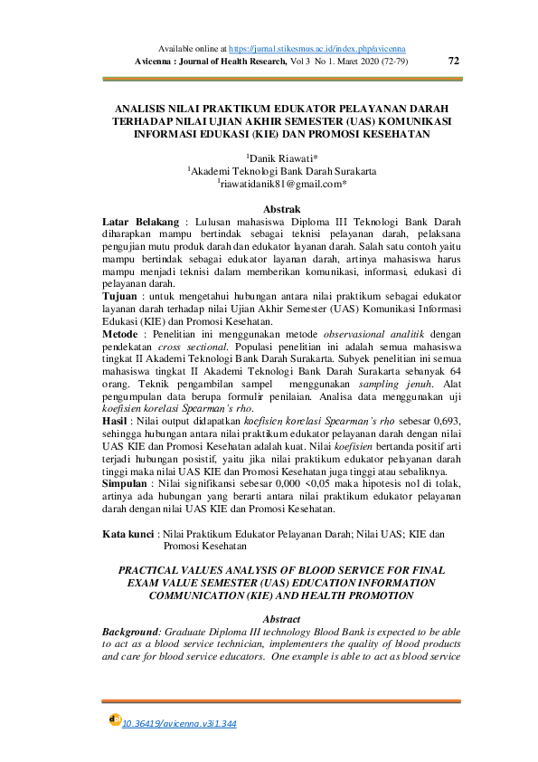 (PDF) Analisis Nilai Praktikum Edukator Pelayanan Darah Terhadap Nilai ...