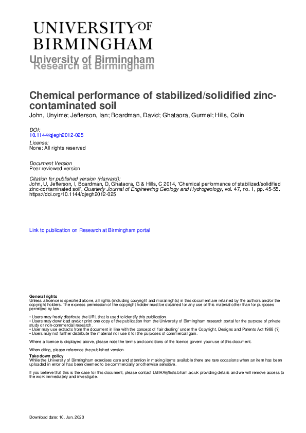 (PDF) Chemical performance of stabilized/solidified zinc-contaminated soil