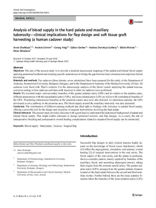 (PDF) Analysis of blood supply in the hard palate and maxillary ...