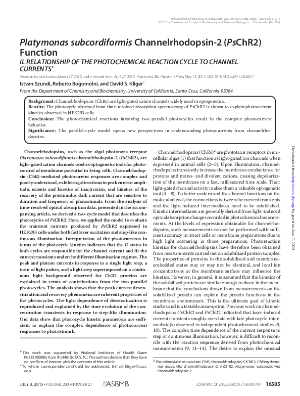 (PDF) Platymonas subcordiformis Channelrhodopsin-2 (PsChR2) Function