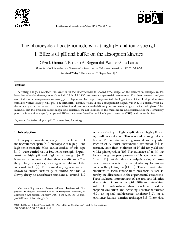 (PDF) The photocycle of bacteriorhodopsin at high pH and ionic strength
