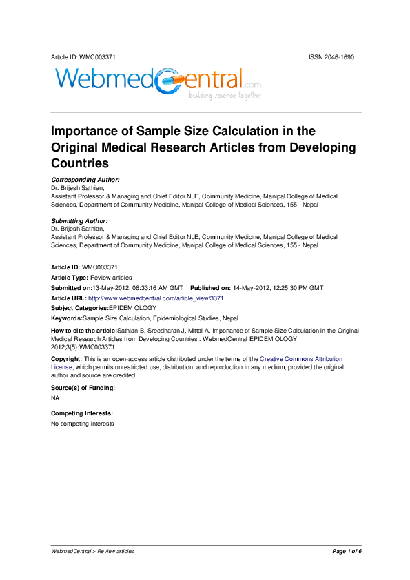 (PDF) Importance Of Sample Size Calculation In The Original Medical ...