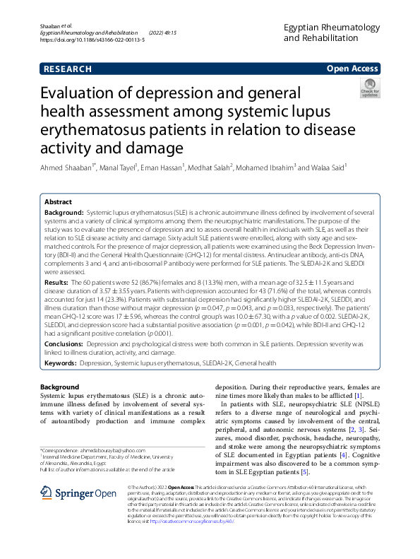 (PDF) Evaluation of depression and general health assessment among ...