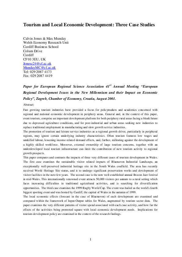 (PDF) Tourism and its Contribution to Regional Development: Three Case ...